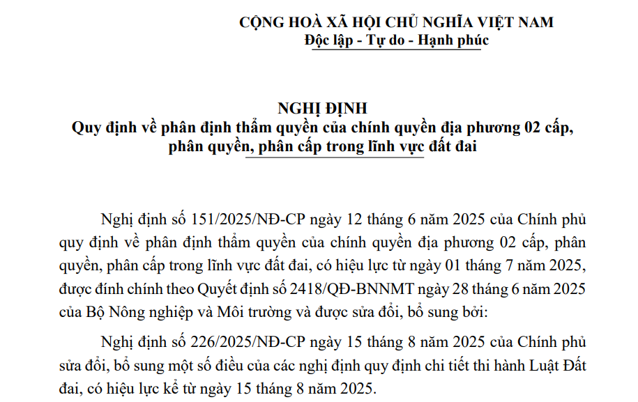 VBHN Nghị định phân quyền phân cấp lĩnh vực đất đai