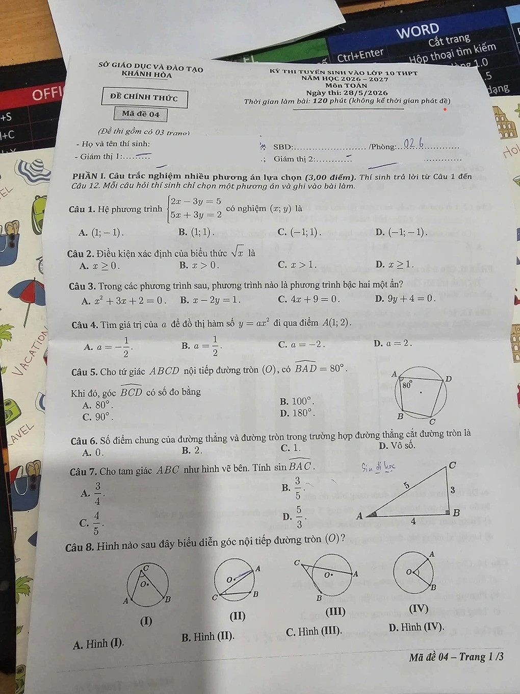 Compilation of answers for the 2026 entrance exam to grade 10 in Khanh ...