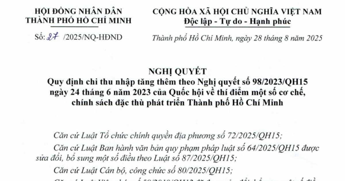 Nghị quyết 27 về mức chi thu nhập tăng thêm với công chức, viên chức TPHCM